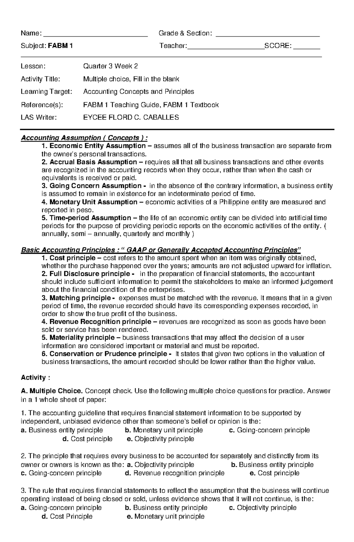LAS FABM 1 WEEK 2 - for grade 11 abm students - Name ...