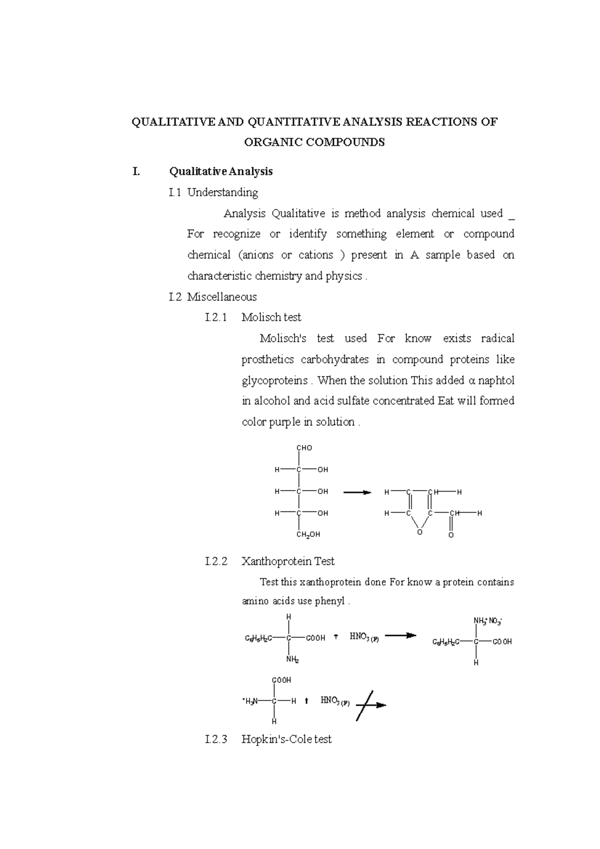 Protein Analysis - QUALITATIVE AND QUANTITATIVE ANALYSIS REACTIONS OF ...