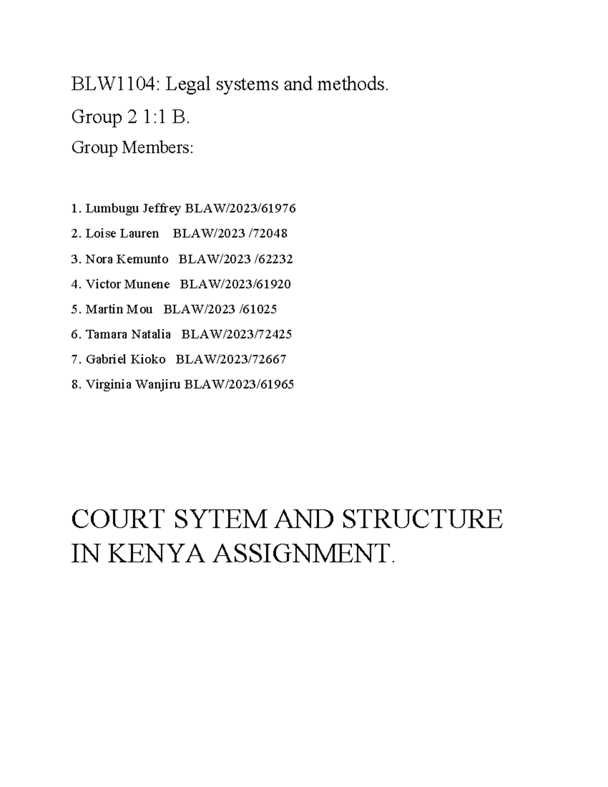 Legal Systems group 2 - Summary Criminal Law - BLW1104: Legal systems ...