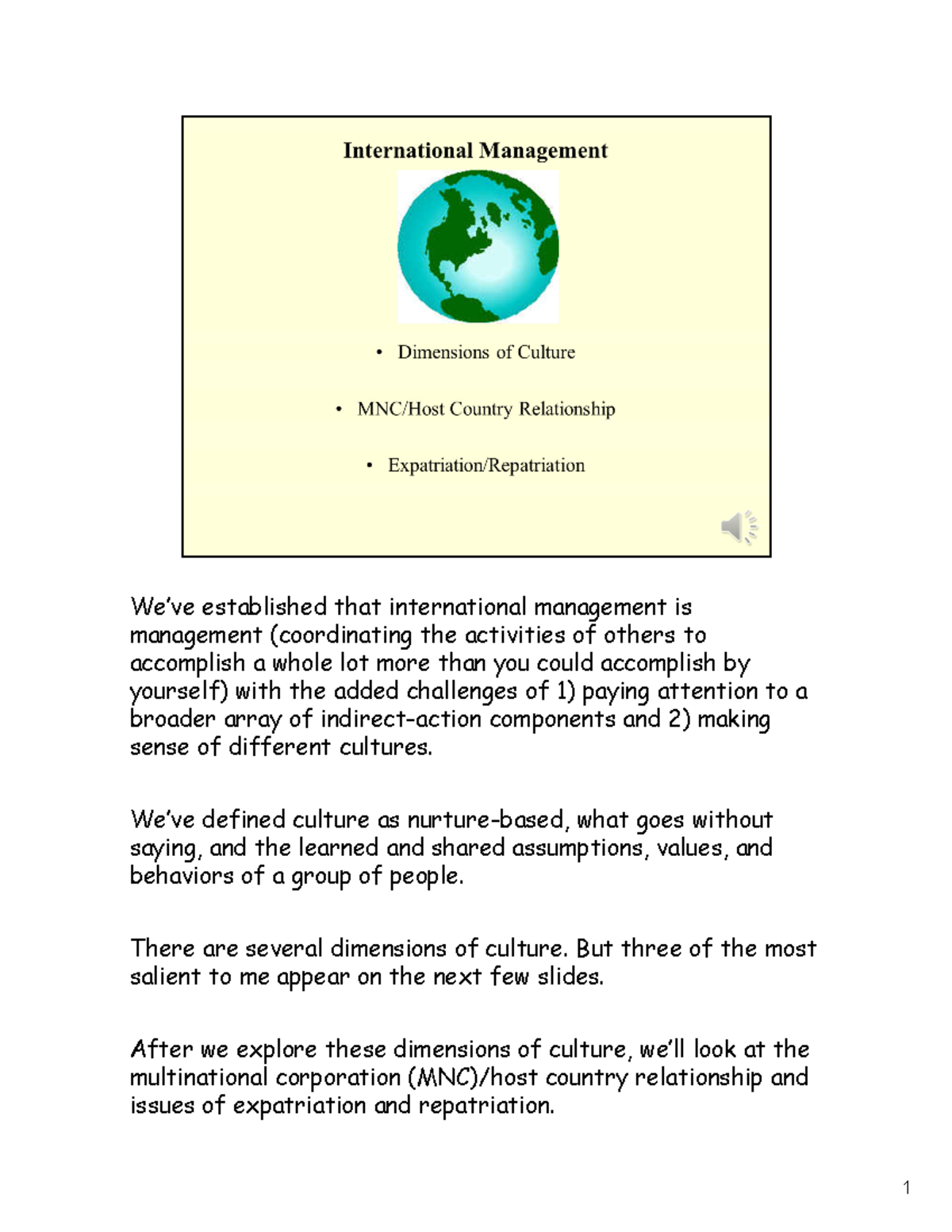 MGT Power Point - 7.international management II - We’ve established ...