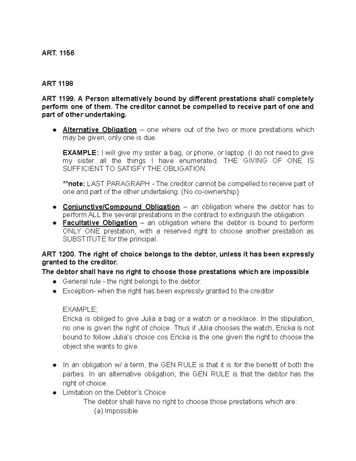 Oblicon Notes - ART. 1156 ART 1198 ART 1199. A Person alternatively ...