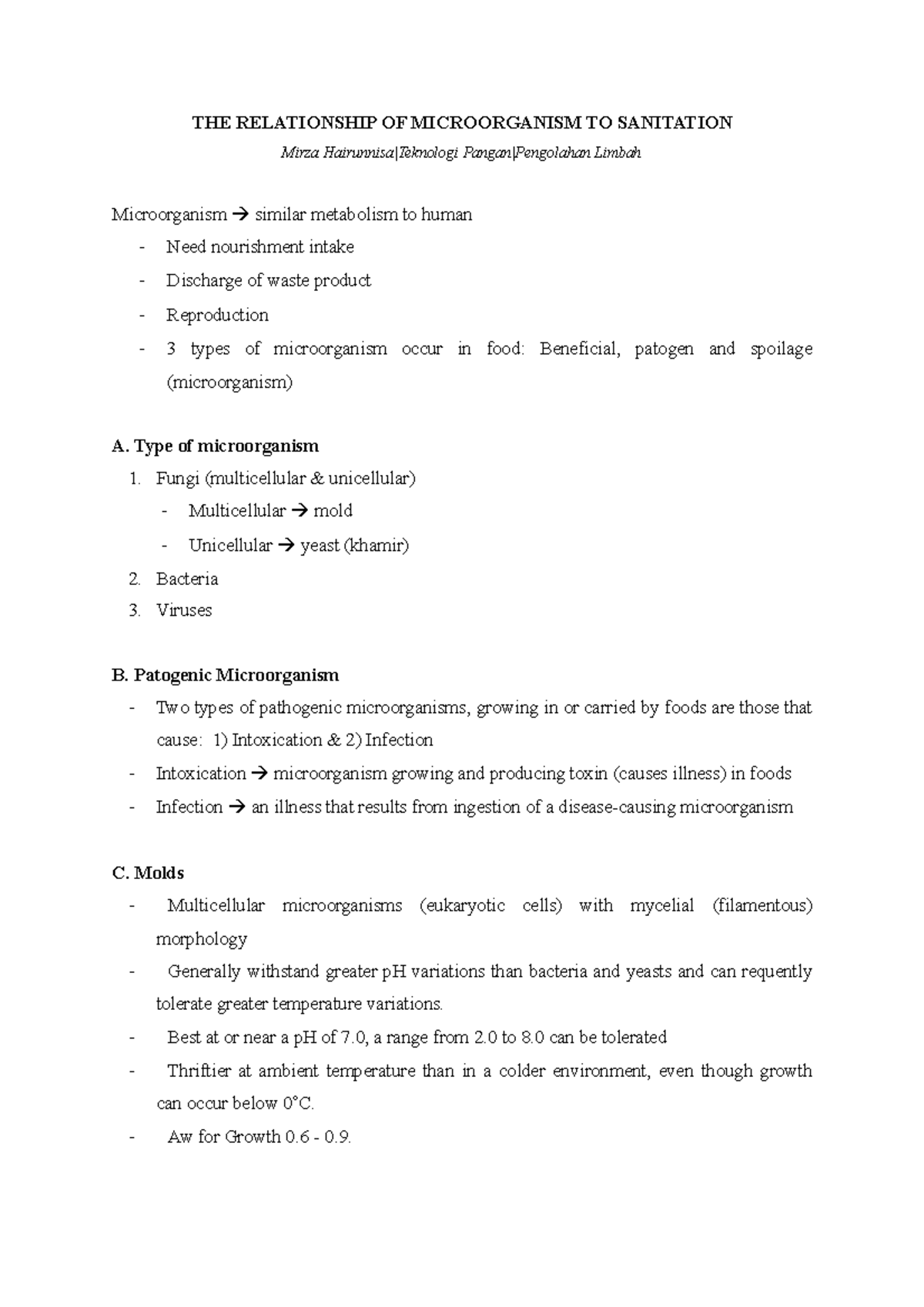 The Relationship Of Microorganism To Sanitation - THE RELATIONSHIP OF ...