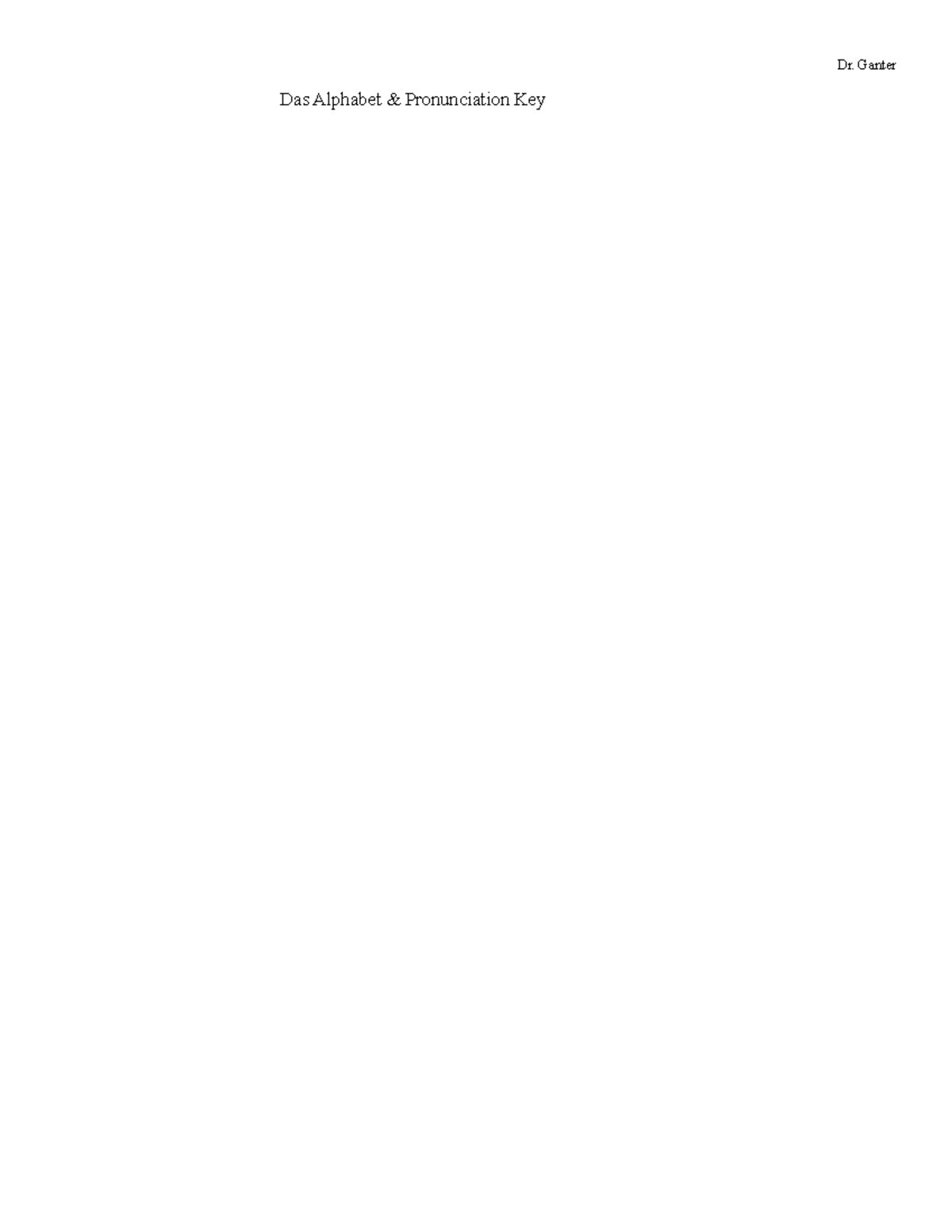 German Alphabet and Pronunciation Guide Handout - Dr. Ganter Das ...