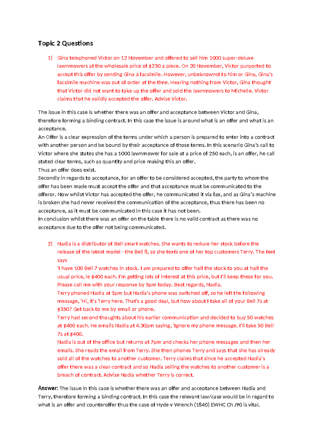 Exam Practice Question - Topic 2 Questions Gina telephoned Victor on 12 ...