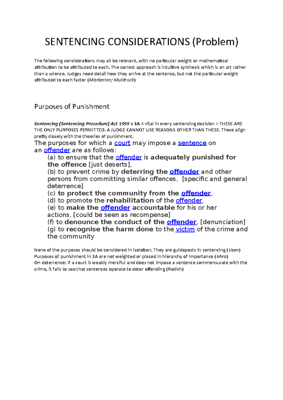 Sentencing- Considerations - SENTENCING CONSIDERATIONS (Problem) The ...