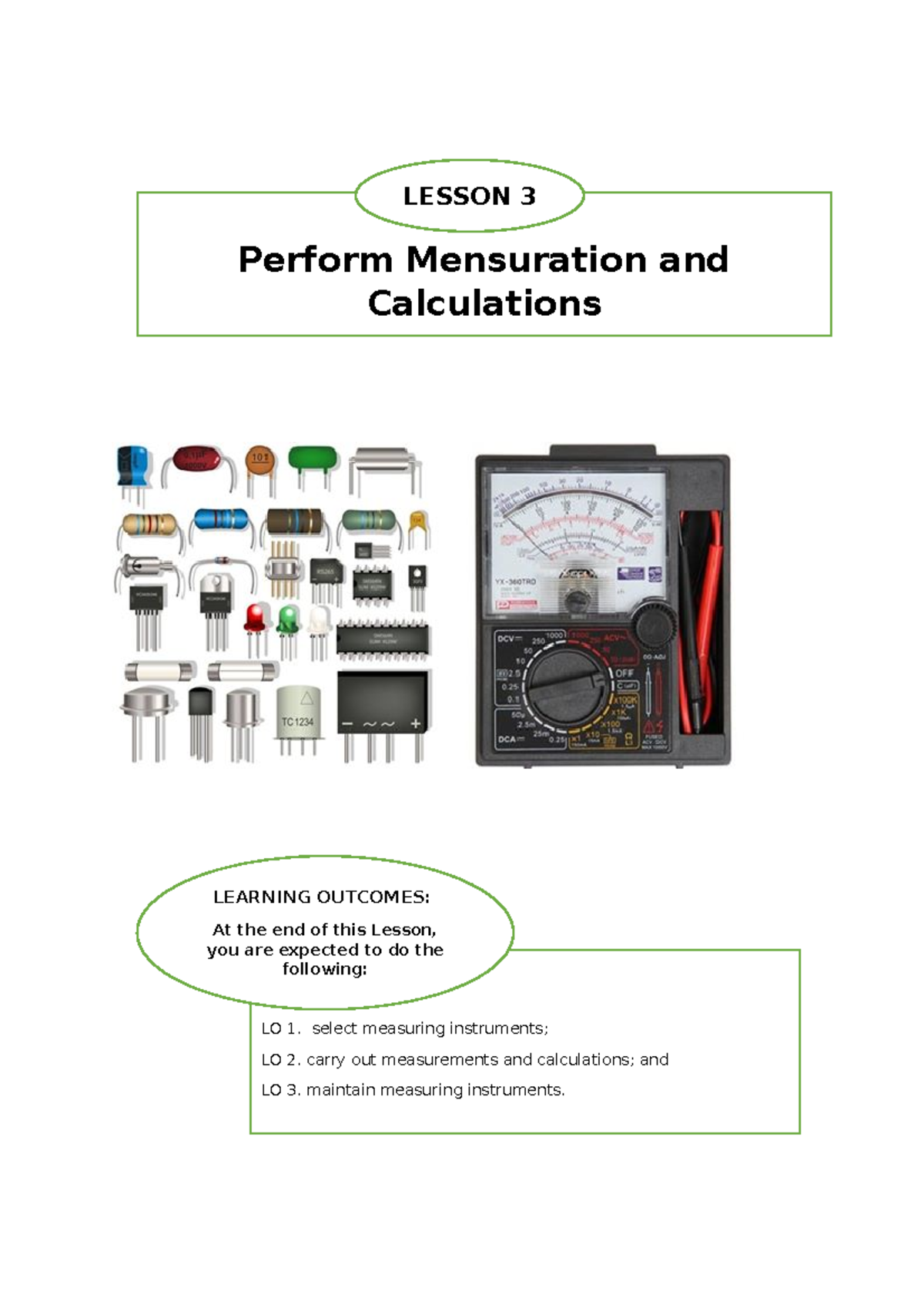 Lesson 3 measuration and calculation - LESSON 3 Perform Mensuration and Calculations ...