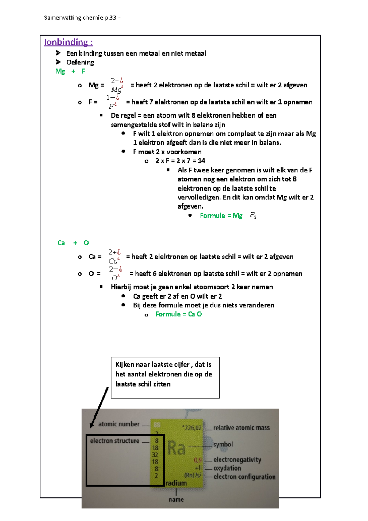 Samenvatting chemie p 33 - ... - Ionbinding : Een binding tussen een ...