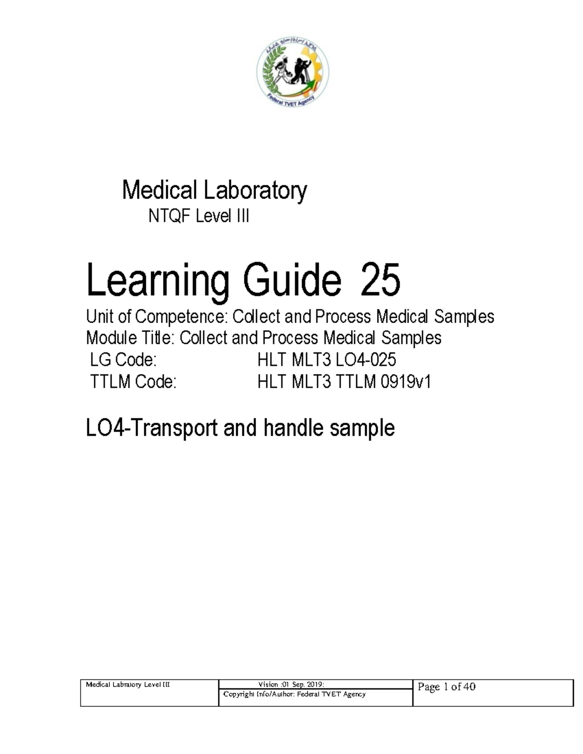 Learning Guide 25 Collect and Process Medical Samples - Medical ...