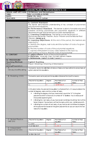 DLP-November 24,2022- math 10 - LESSON PLAN in MATHEMATICS 10 GRADE AND SECTION: 10-Skinner and ...