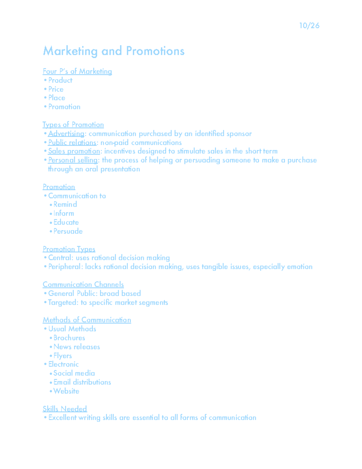 Marketing and Promotions - 10/ Marketing and Promotions Four P’s of ...