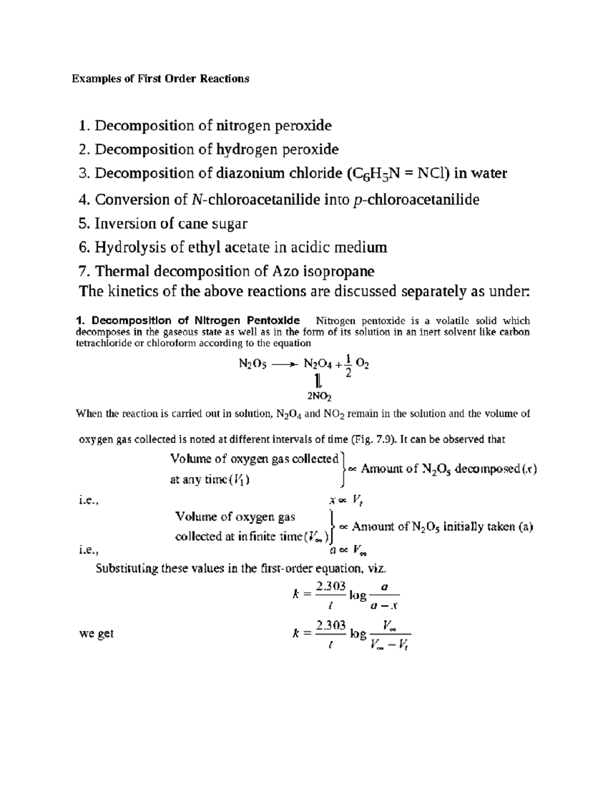 Examples of First Order Reactions - Bed science - Studocu