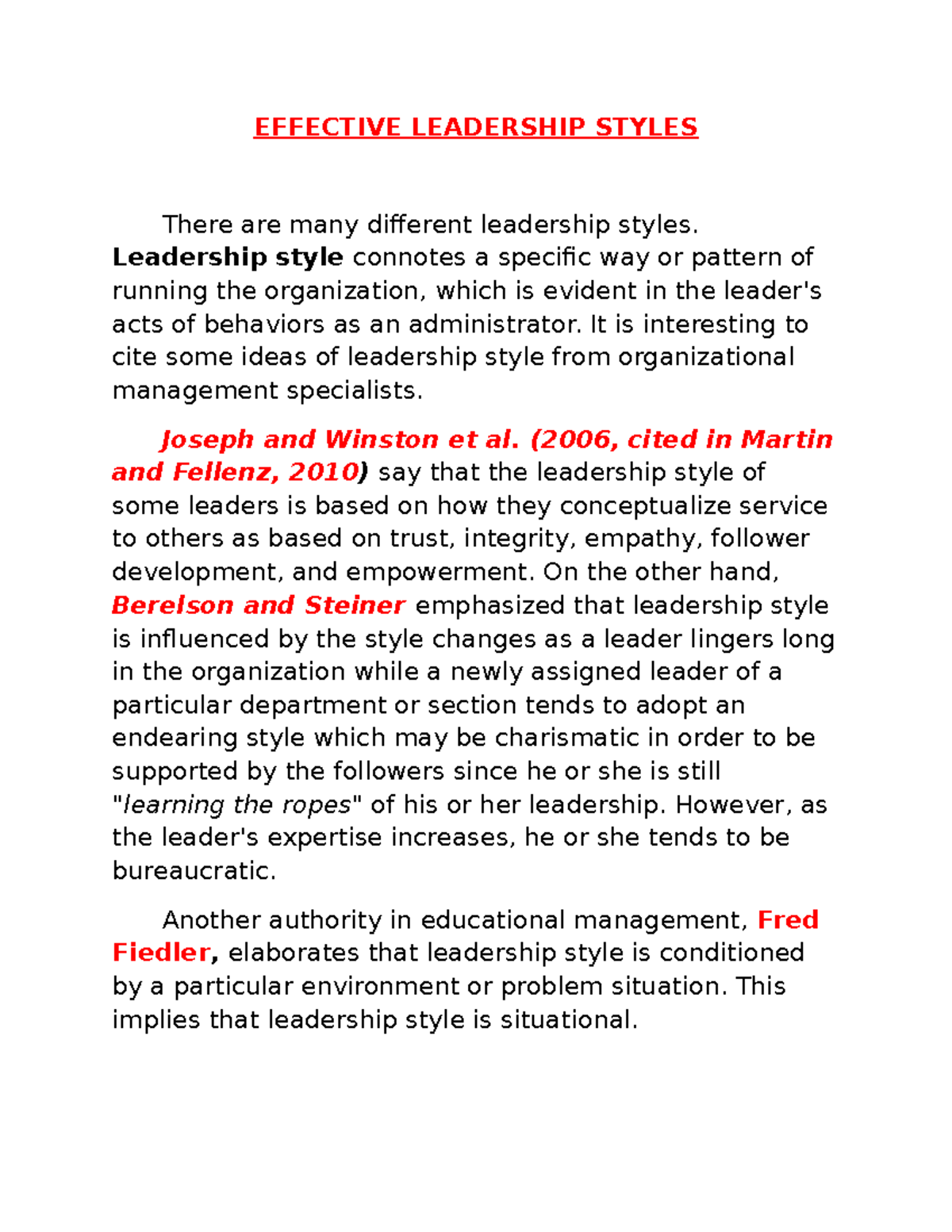 Effective-Leadership-Styles - EFFECTIVE LEADERSHIP STYLES There are ...