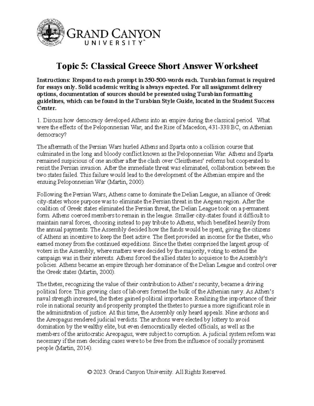 HIS-325 T5 Classical Greece Worksheet - Topic 5: Classical Greece Short ...