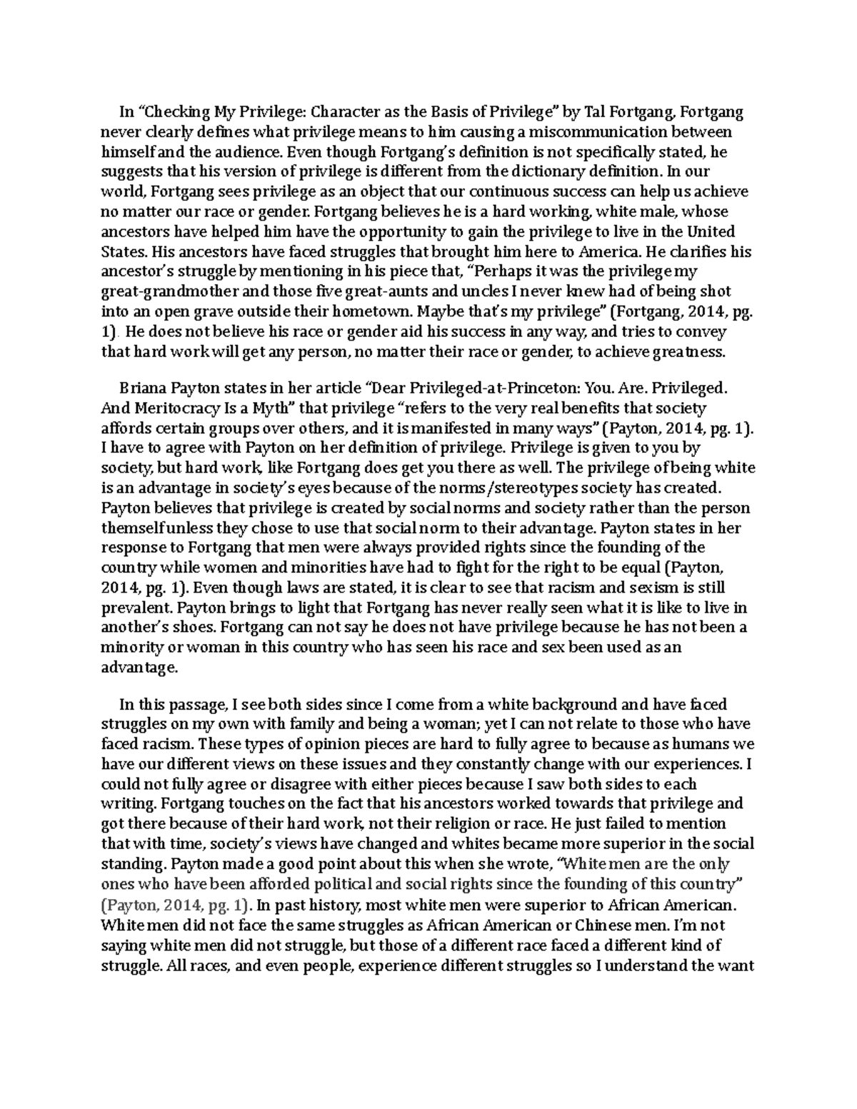 Culture, Privilege, Course Goals 8 28 - In “Checking My Privilege ...