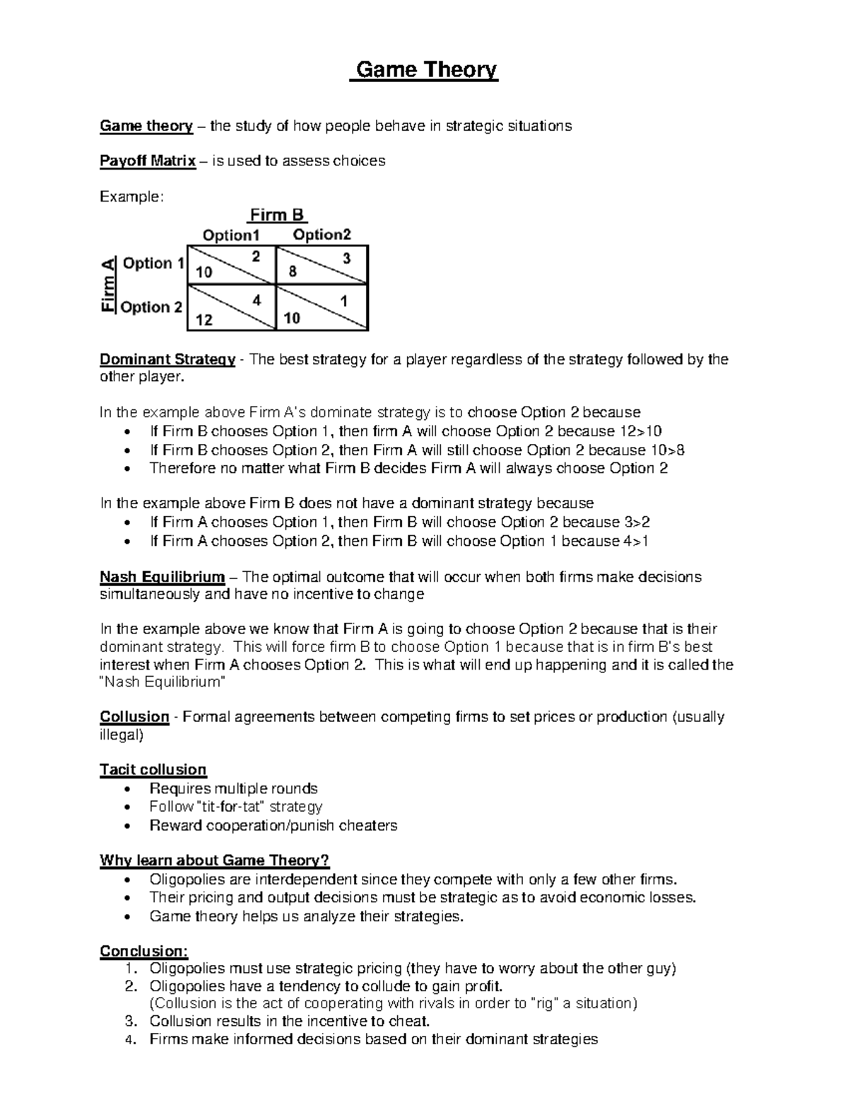 Game+Theory+notes - In Class Micro Econ Notes - Game Theory Game theory ...