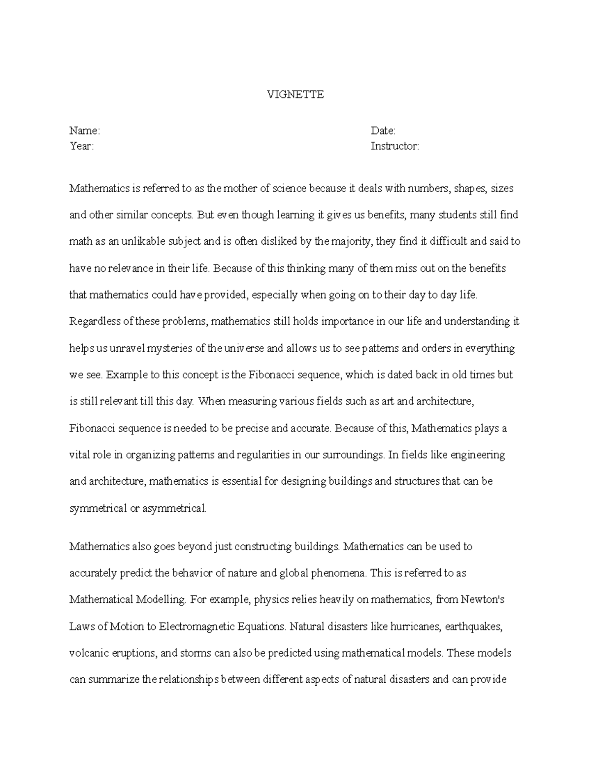 Vignette - VIGNETTE Name: Gelicame, MJ. Date: 04 / 08 / 24 Year: BSMT1A ...