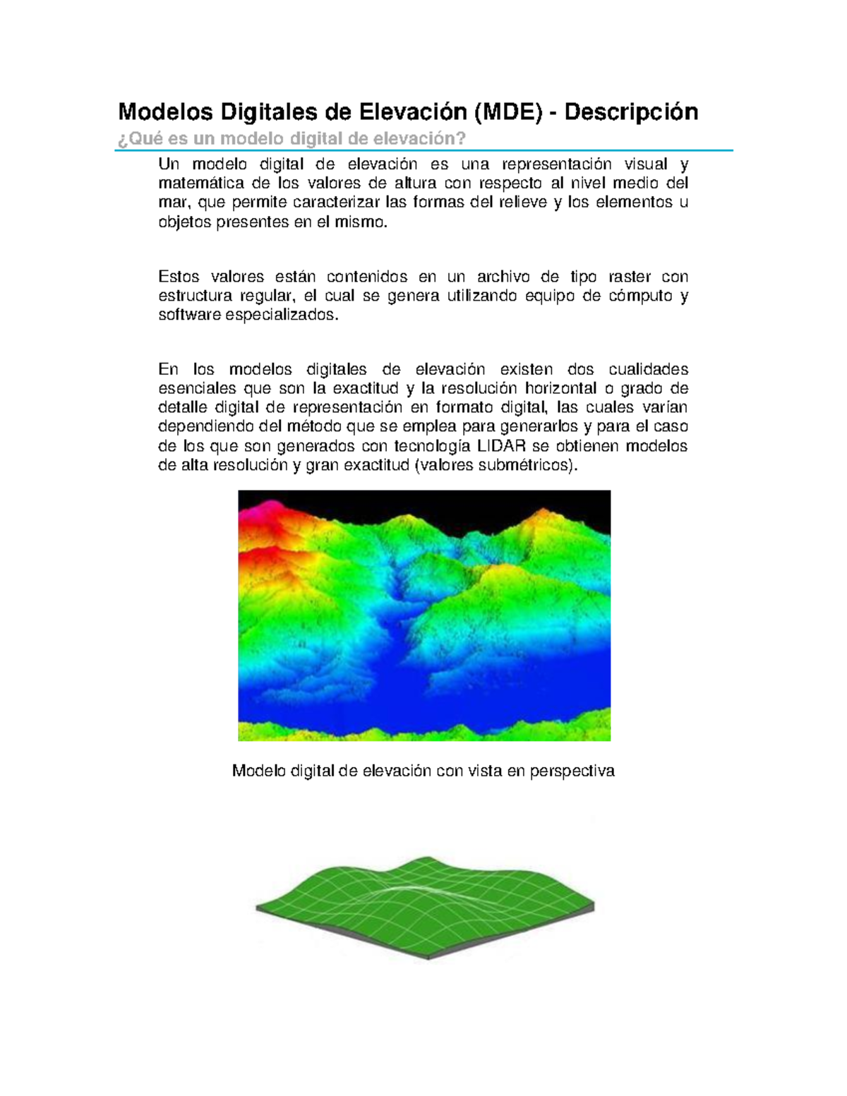 Mde - PRACTICA - Modelos Digitales de Elevación (MDE) - Descripción ¿Qué es un modelo digital de ...
