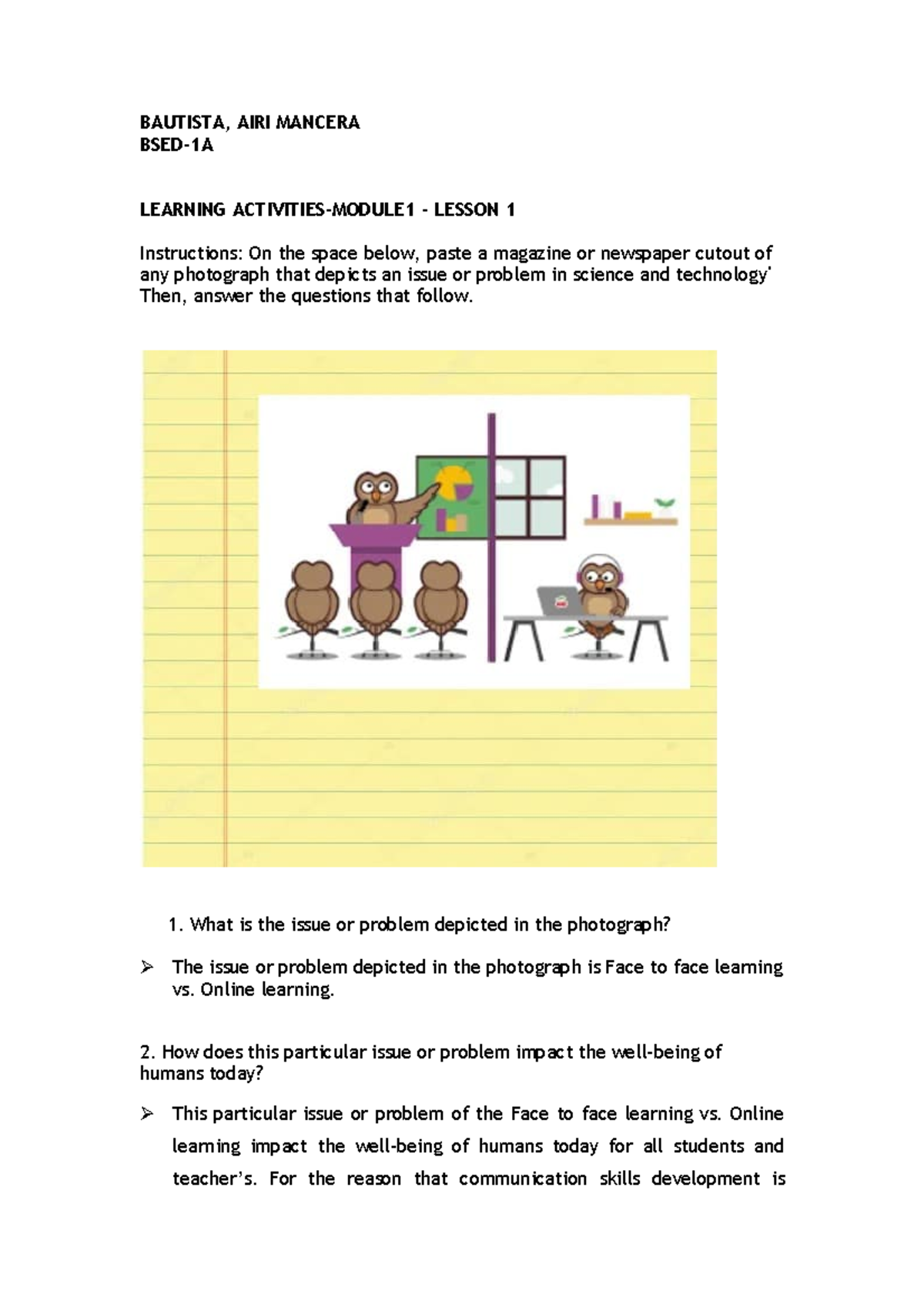 STS- Learning Activity- Lesson 11Acess your answer here. and be nice to ...