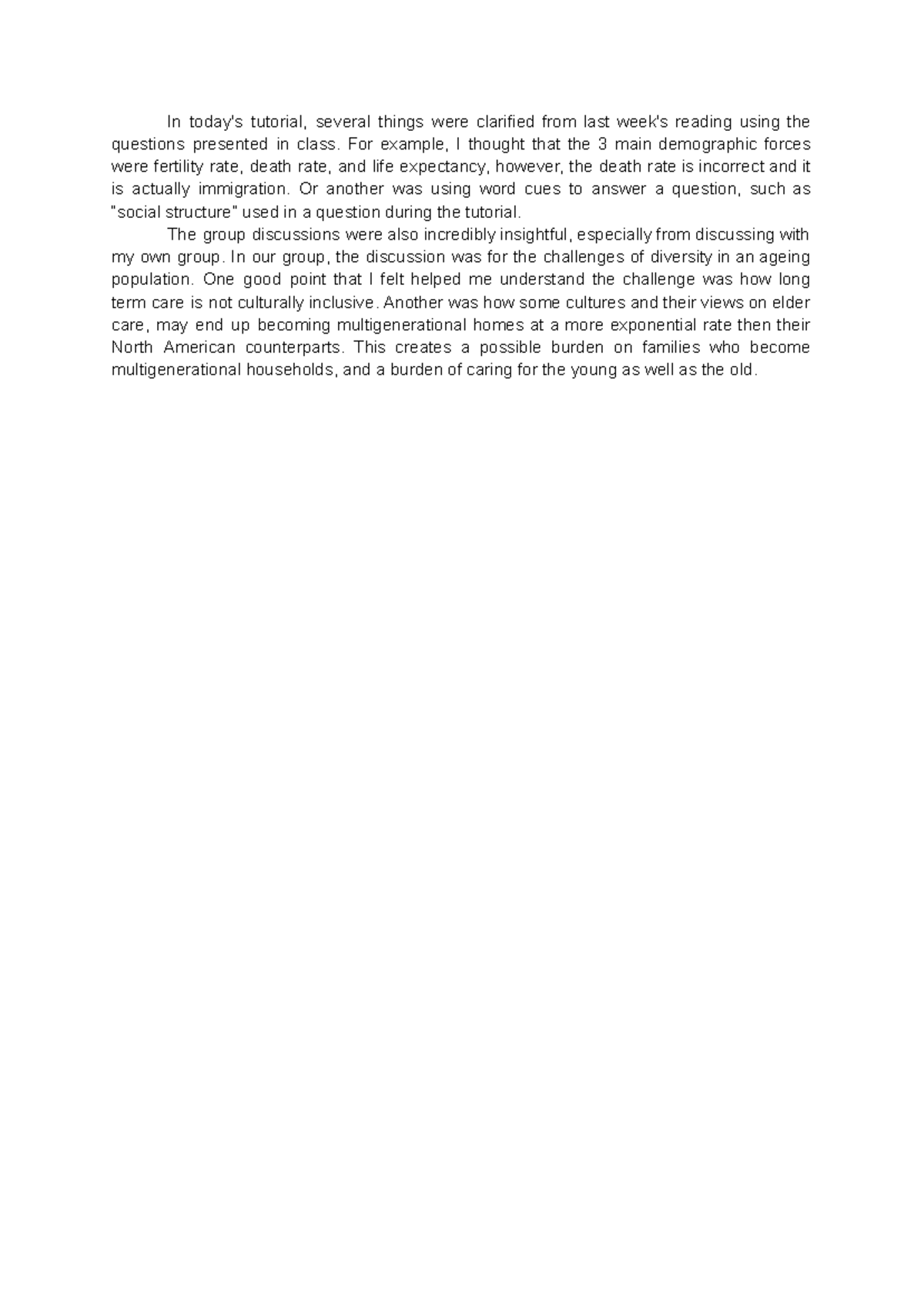 2711 TUT 2 - tutorial work summary example - In today's tutorial ...