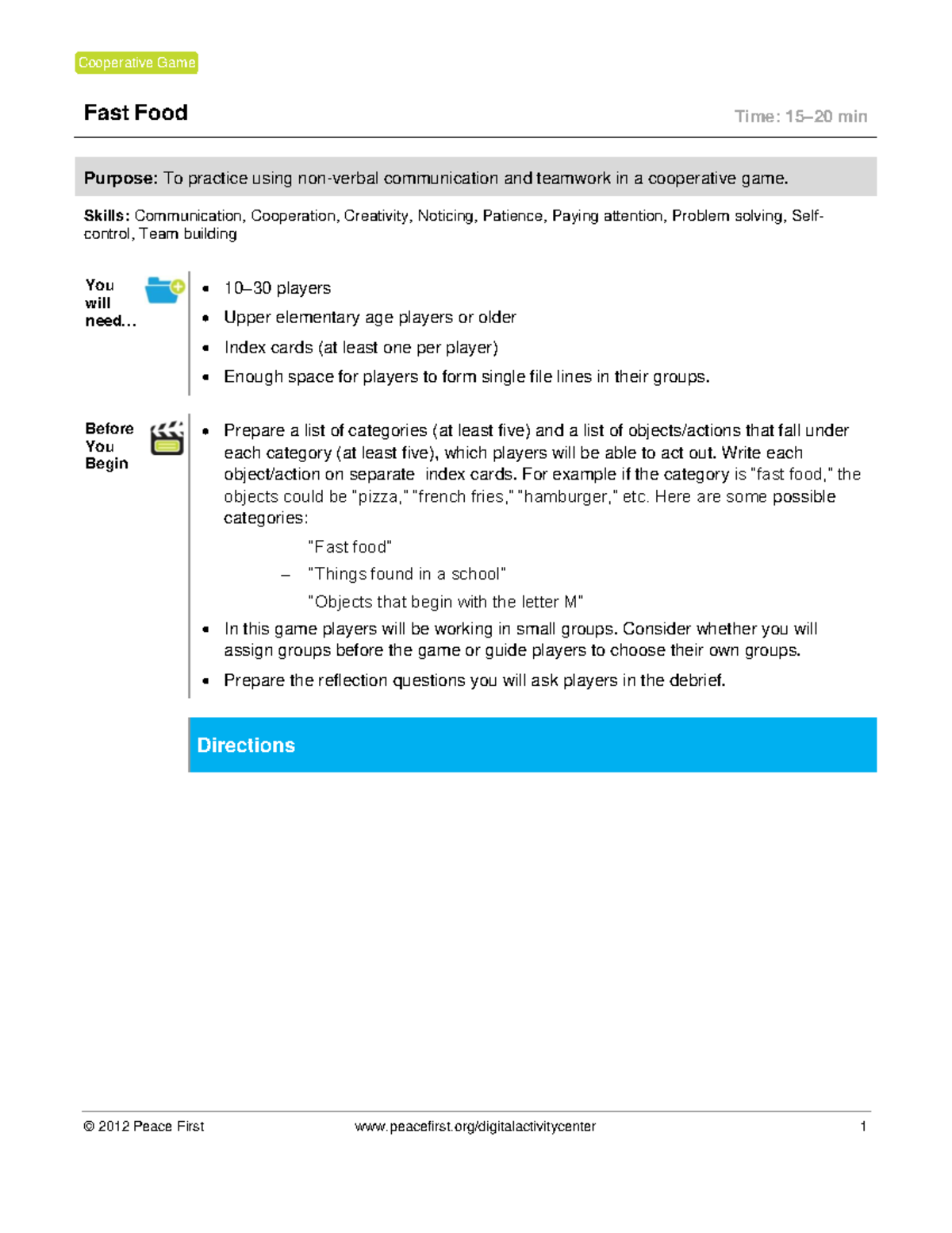 Fast food - Fun Activities - © 2012 Peace First peacefirst ...