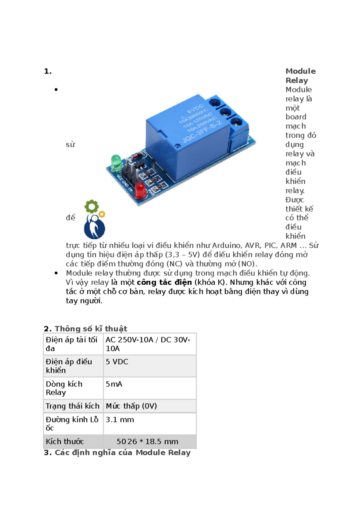 Module-Relay - dádasdasdasd - 1. Module Relay Module relay là một board ...