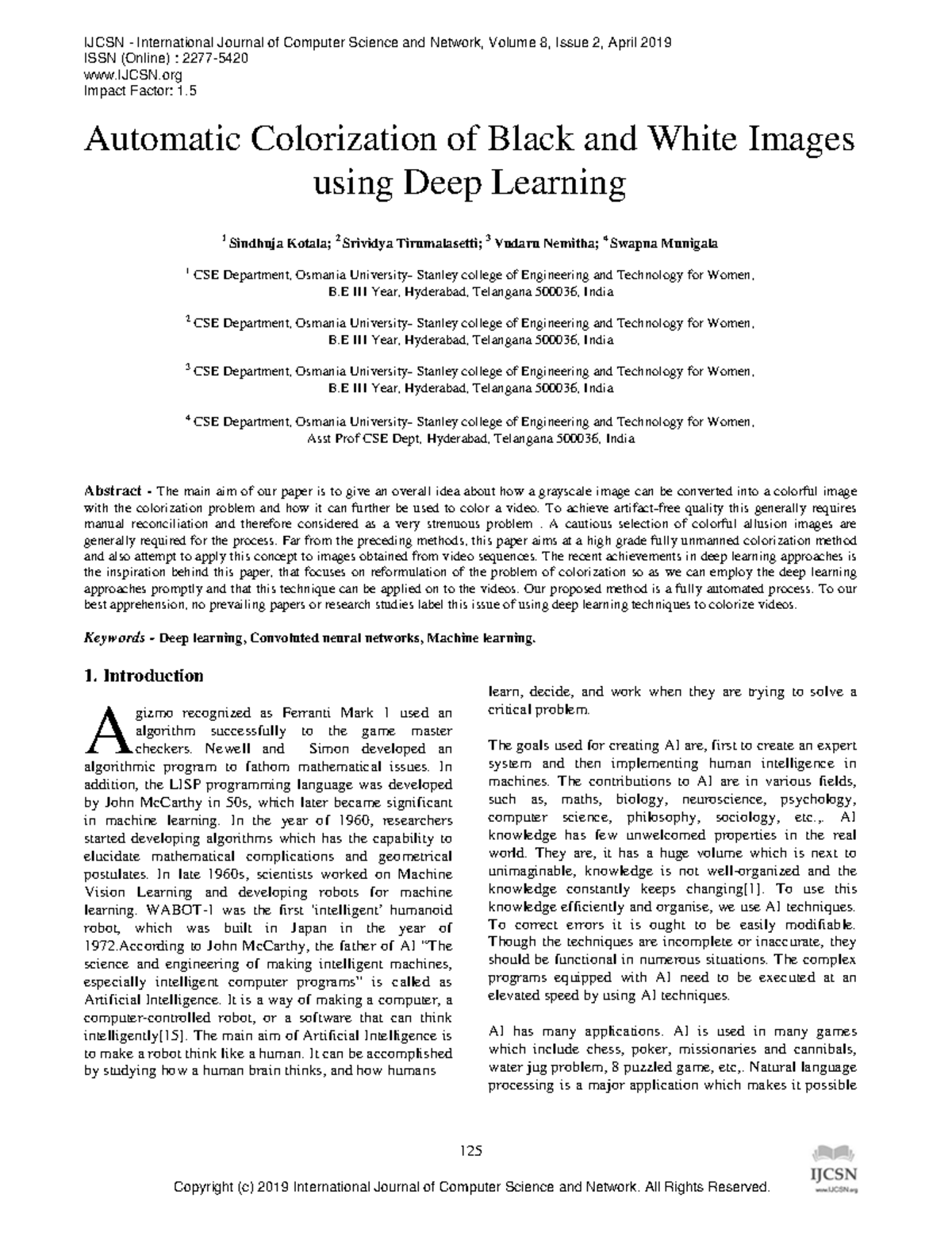 Automatic Colorization Of Black And White Images Using Deep Learning Issn Online 2277