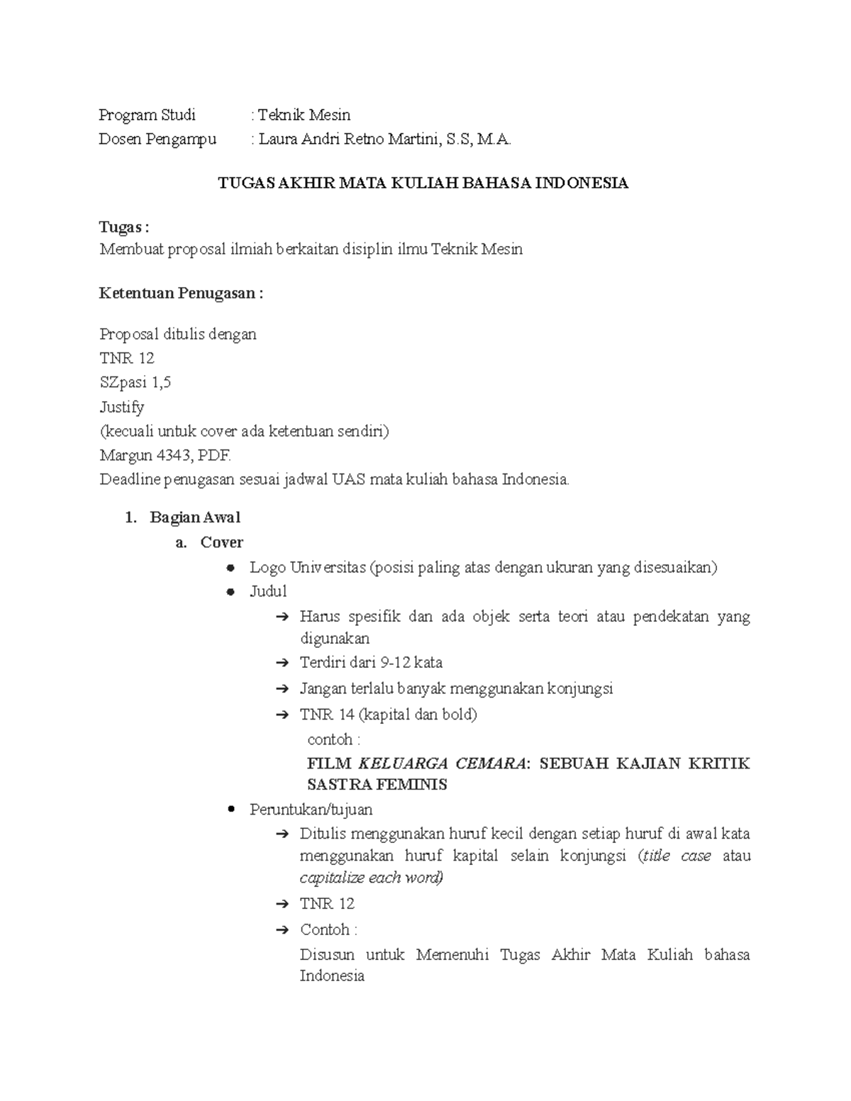 Panduan UAS Teknik Mesin - Program Studi : Teknik Mesin Dosen Pengampu ...