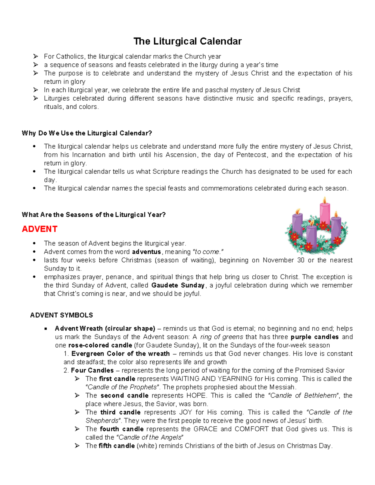 Liturgical Calendar - reed - The Liturgical Calendar For Catholics, the ...