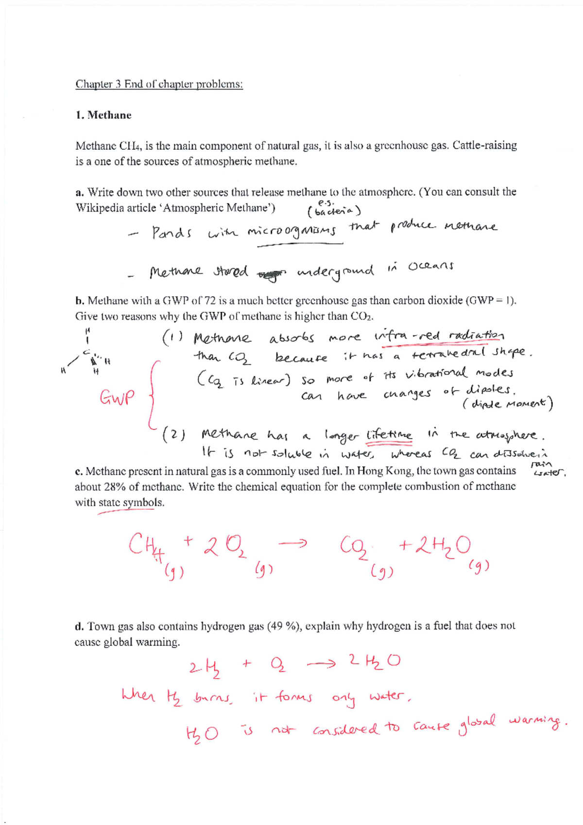 Answer to Ch. 3 - Chapter 3 End of chapter problems: 1. Methane Methane CH4, is the main ...