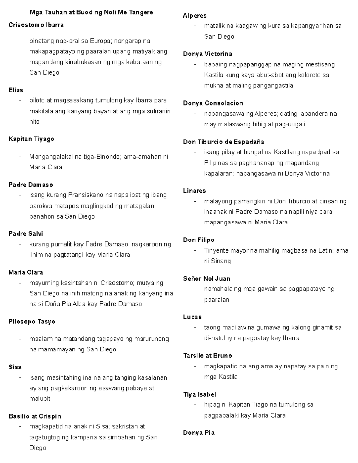 NOLI-BUOD - NOLI - Mga Tauhan at Buod ng Noli Me Tangere Crisostomo ...
