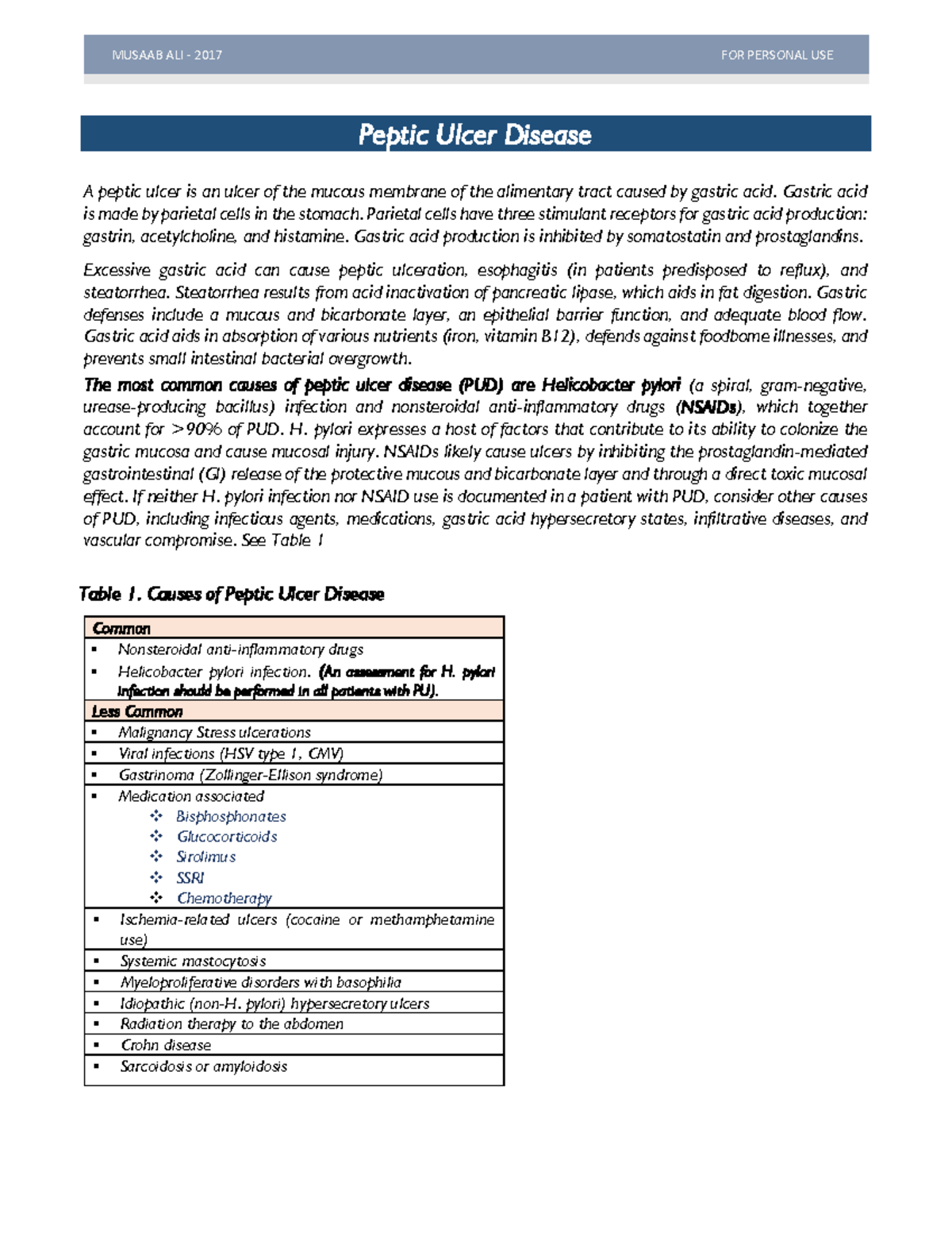 Peptic Ulcer Disease - Gastric acid is made by parietal cells in the ...