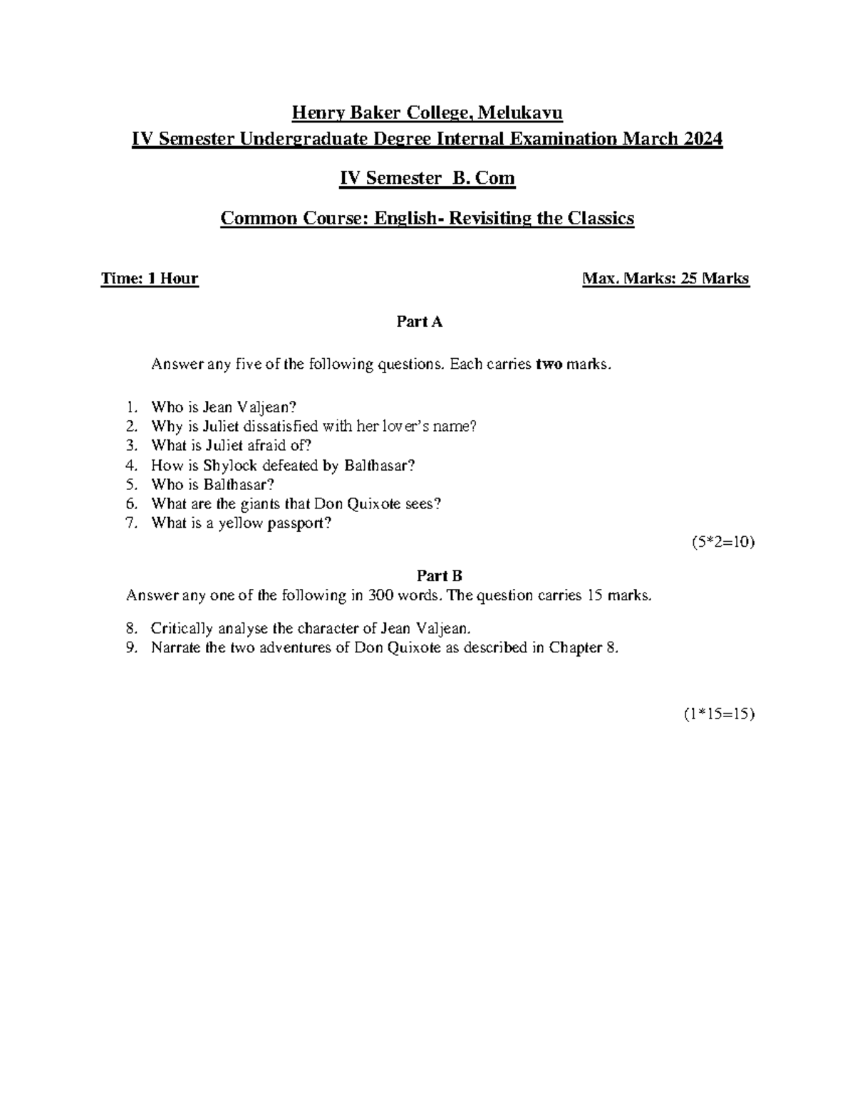 B.com Revisiting the classics model question paper - Henry Baker ...