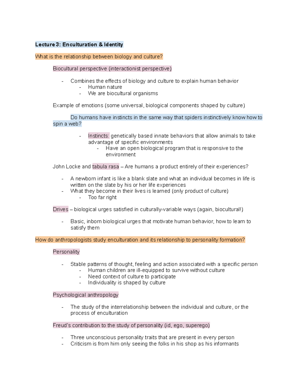 ANT 10CD Lecture 3: Enculturation and Identity - Lecture 3 ...