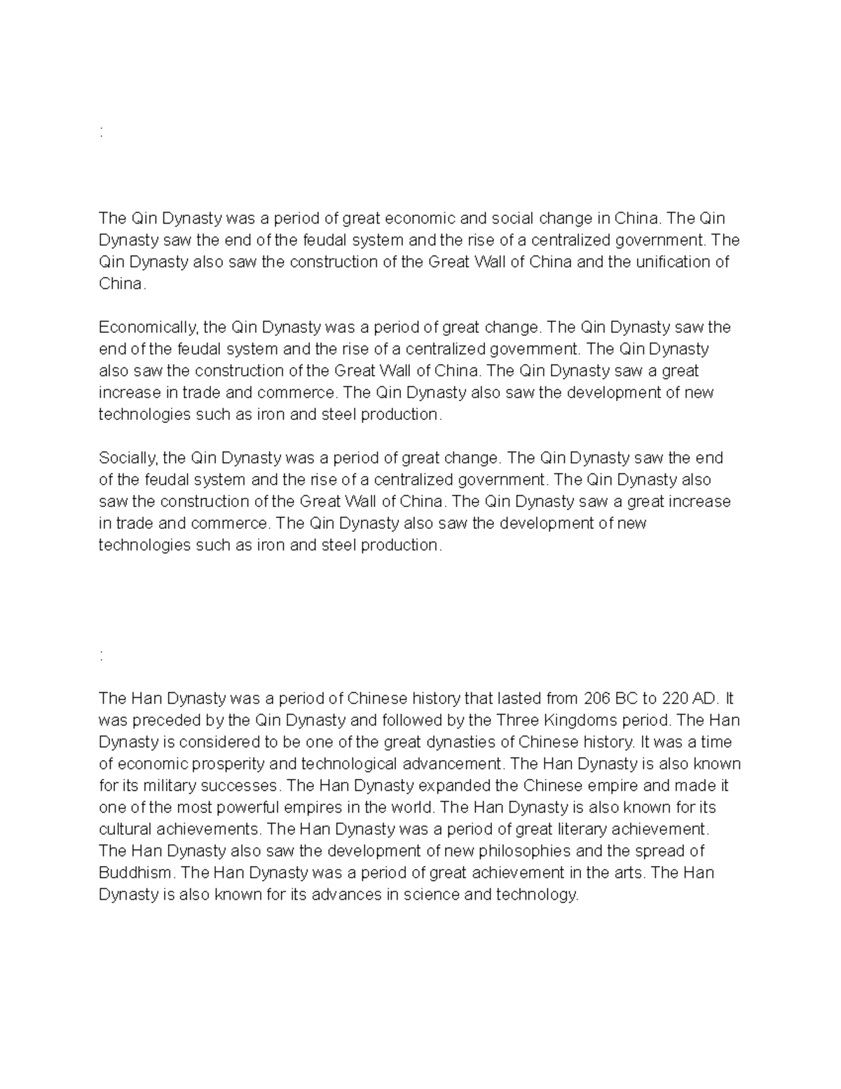 HSTAM 111 course outline - : The Qin Dynasty was a period of great ...