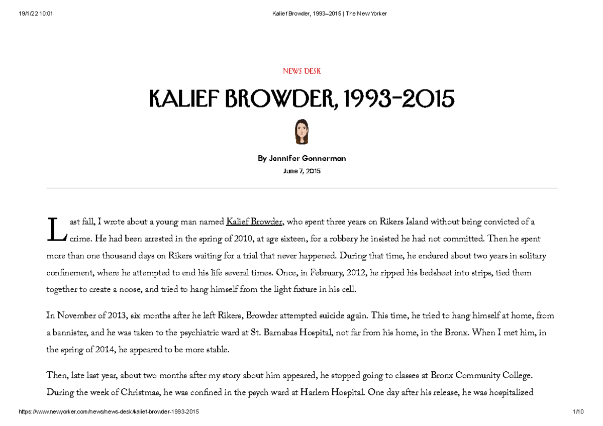 Lectura (2) semi 3 english - L Ns Desk Kalief Browder, 1993– By ...
