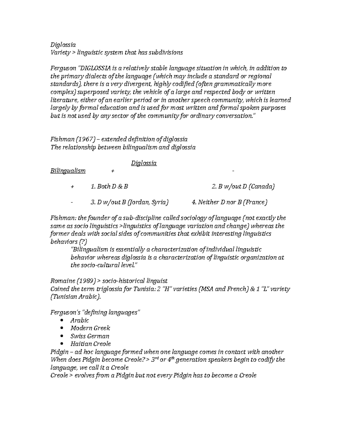 MENA - diglossia - Lecture notes 1 - Diglossia Variety linguistic ...