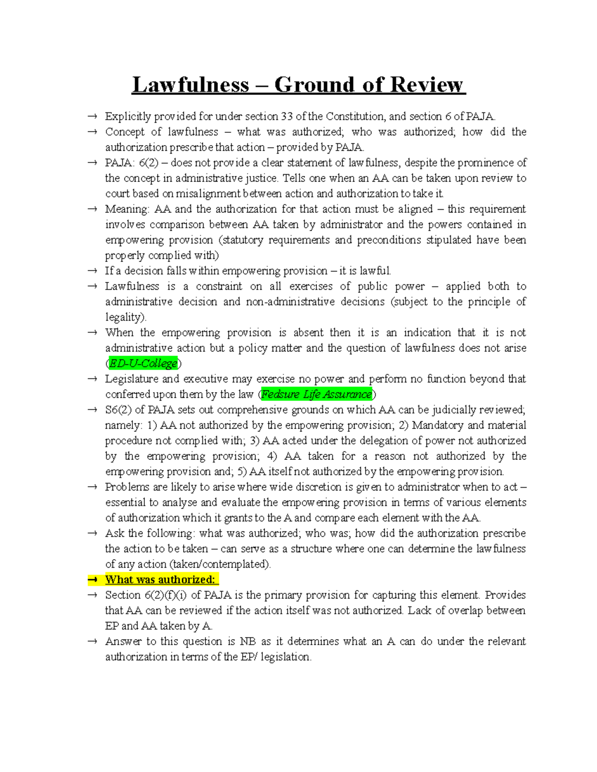 Lawfulness in Administrative Law (Ground of Review) Including ...