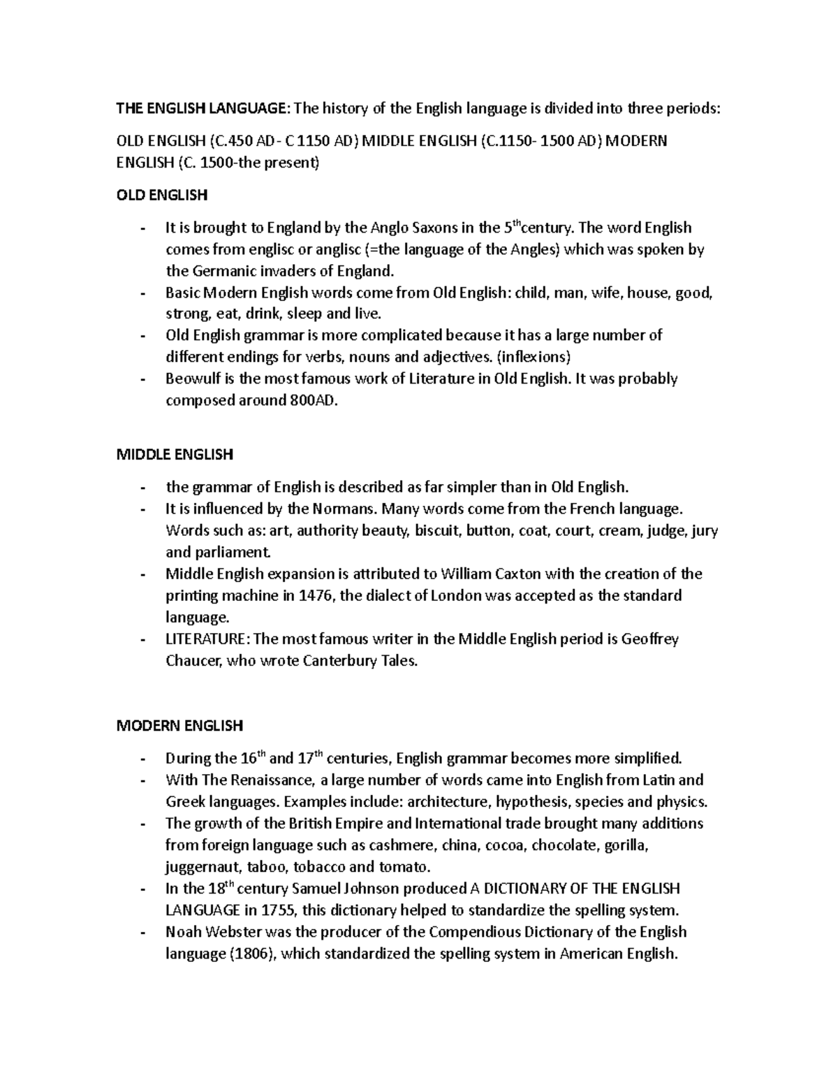 The English Language periods - THE ENGLISH LANGUAGE : The history of ...