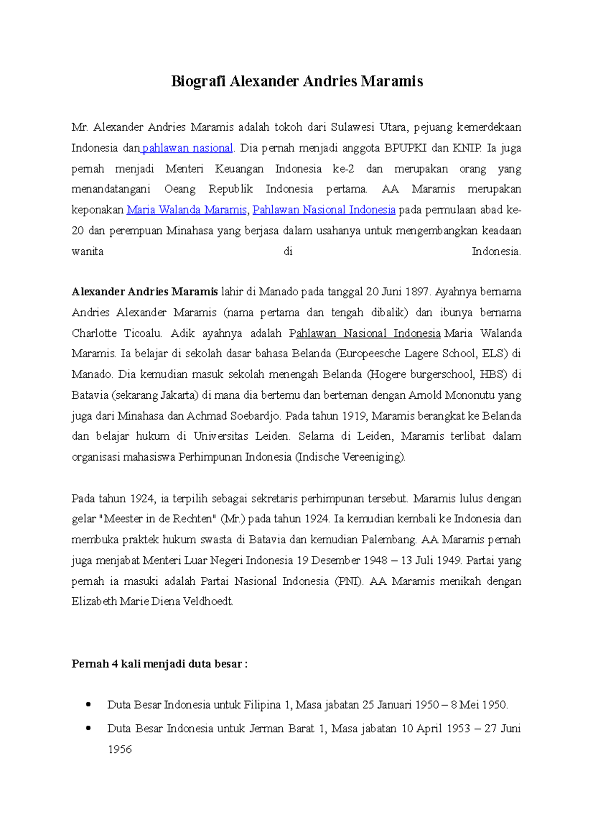 Biografi Alexander Andries Maramis - Alexander Andries Maramis adalah ...