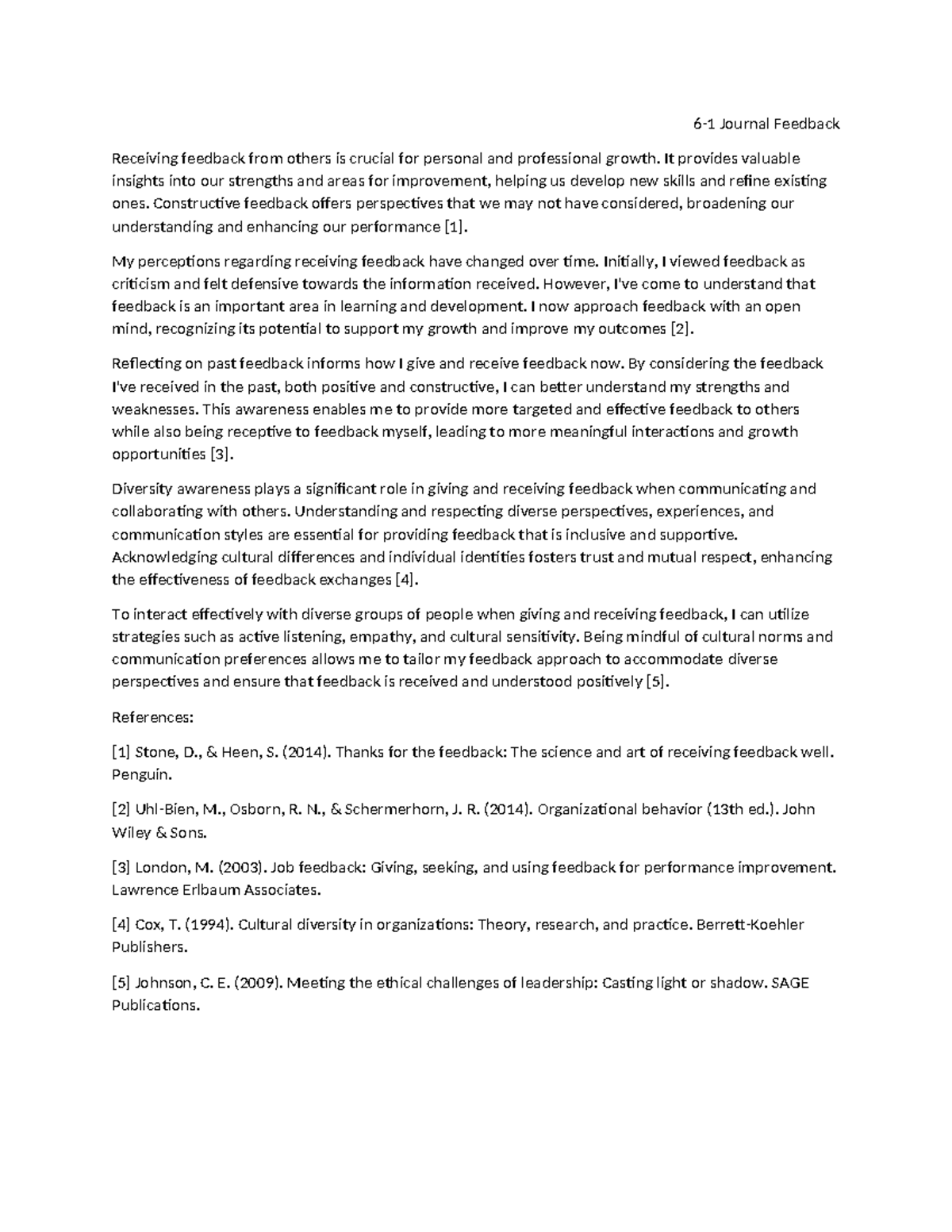 6-1 Journal Feedback - 6-1 Journal Feedback Receiving feedback from ...