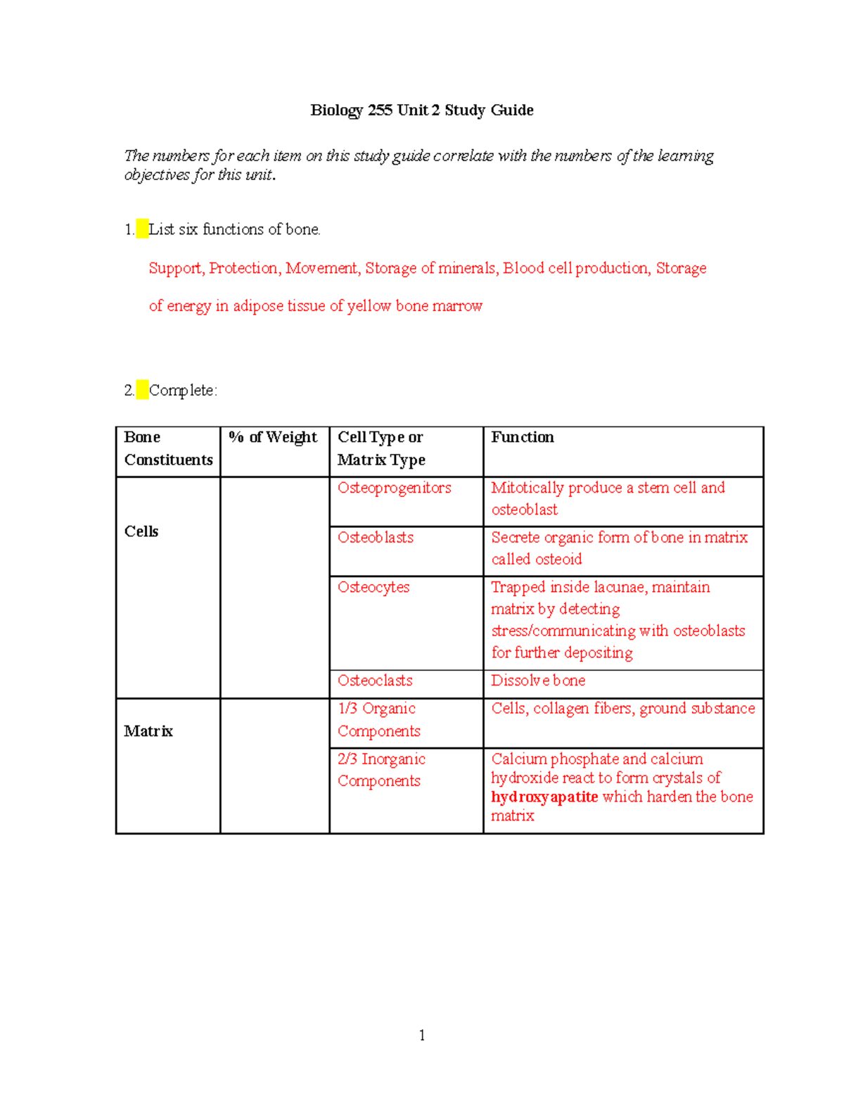 255 Unit 2 Study Guide 2018 - Biology 255 Unit 2 Study Guide The ...