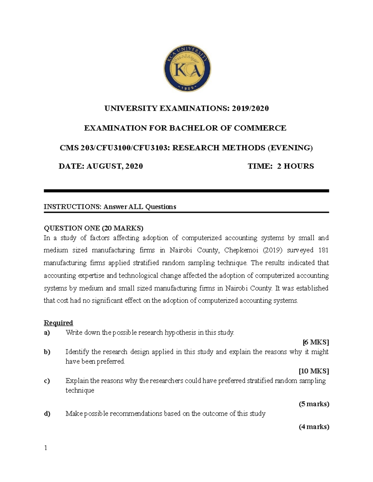 C7.MS 203 Research Methods assignment Evening by Odhiambo Stephen as ...