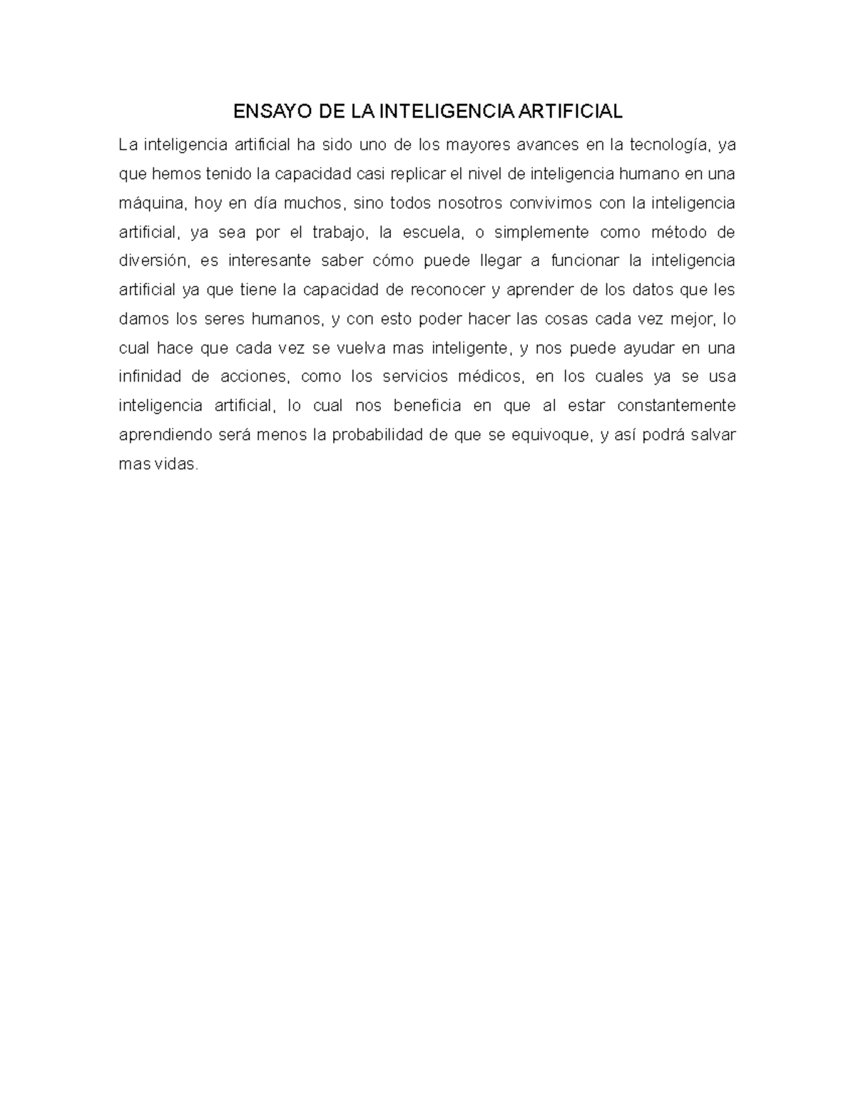 Ensayo DE LA Inteligencia Artificial - ENSAYO DE LA INTELIGENCIA ...