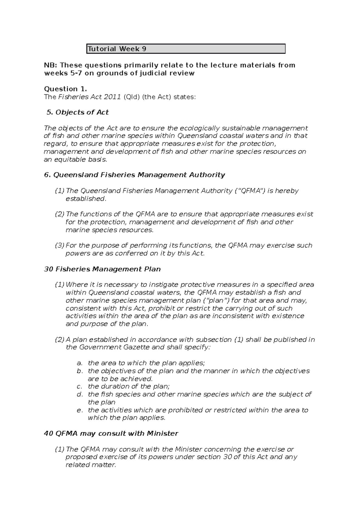 Week 9 Tutorial 5 - Tutorial Week 9 NB: These questions primarily ...