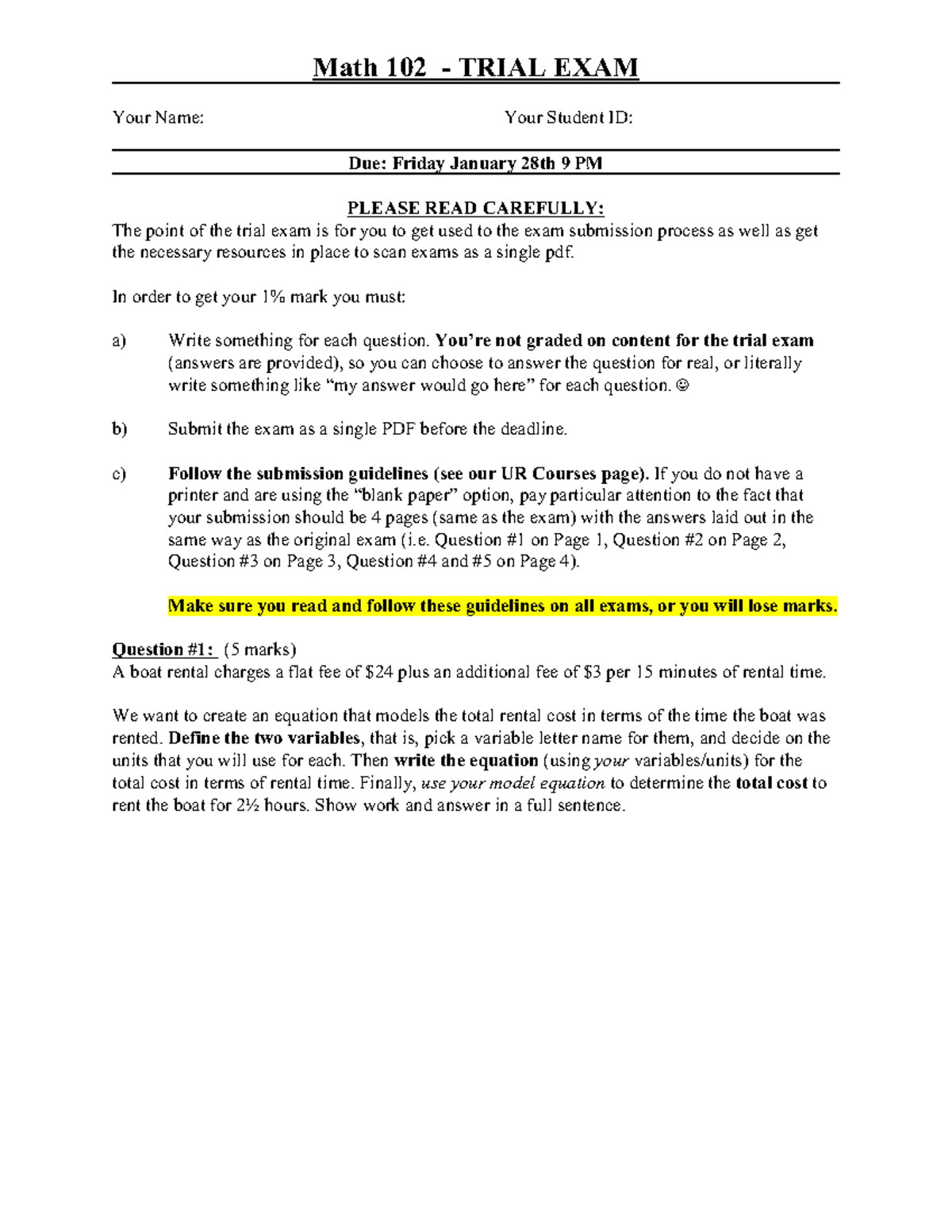 M102 trialexam - math 102 - Math 102 - TRIAL EXAM Your Name: Your ...
