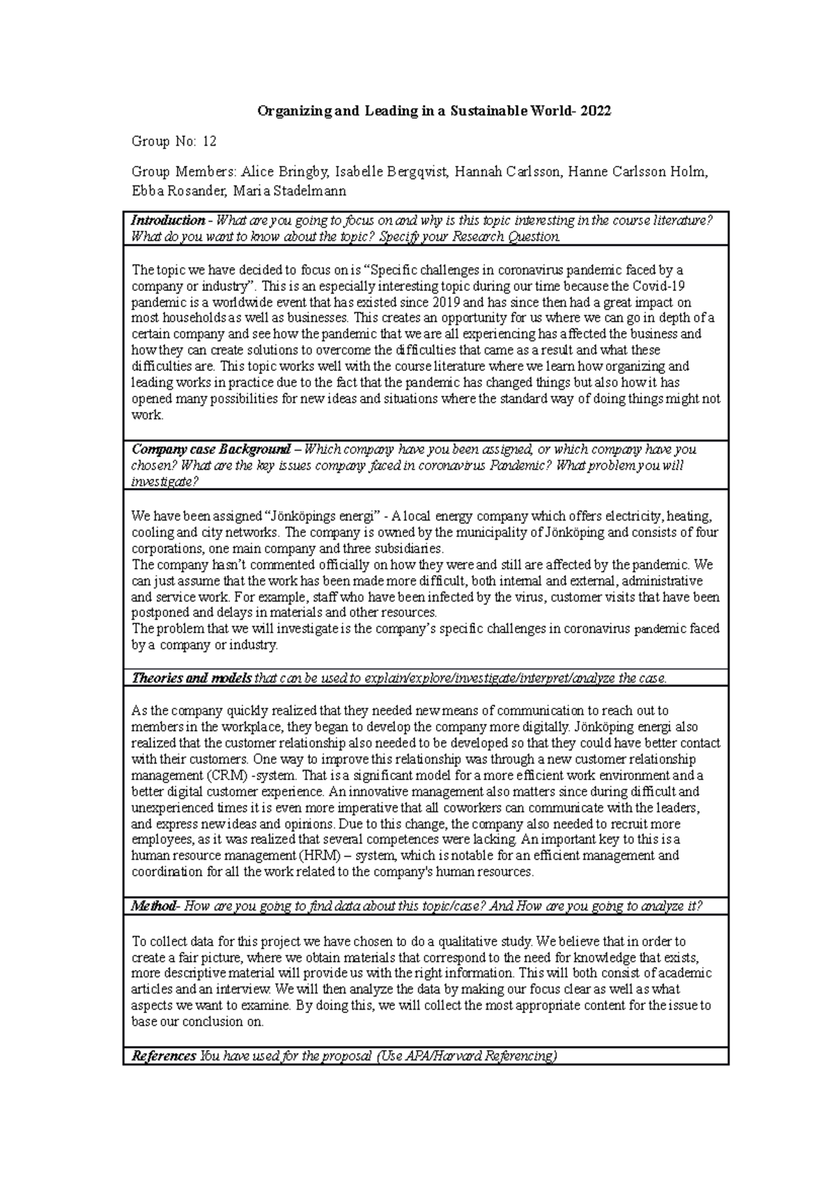 Group Project Proposal Template 2022 S1-2 - Organizing and Leading in a ...