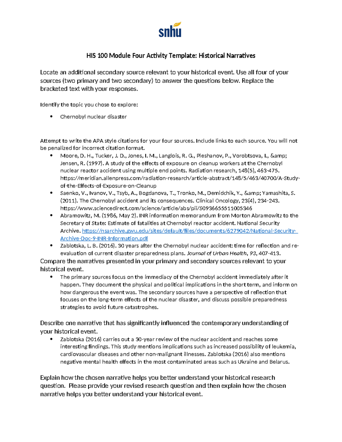 D114 HIS 100 Module Four Activity Narratives. snhu assignment materials ...
