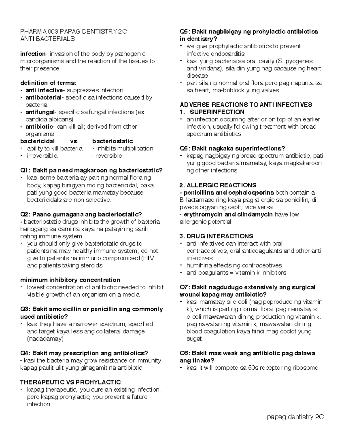 Midterms-003-antibacterials lecture notes - PHARMA 003 PAPAG DENTISTRY ...