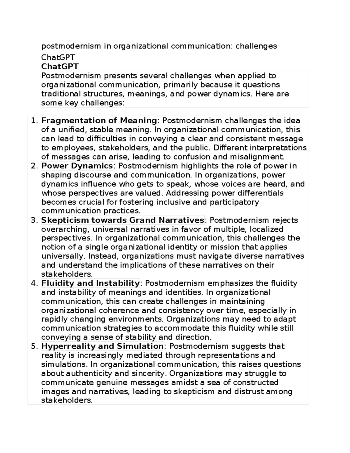 Postmodernism in organizational communication - Here are some key ...