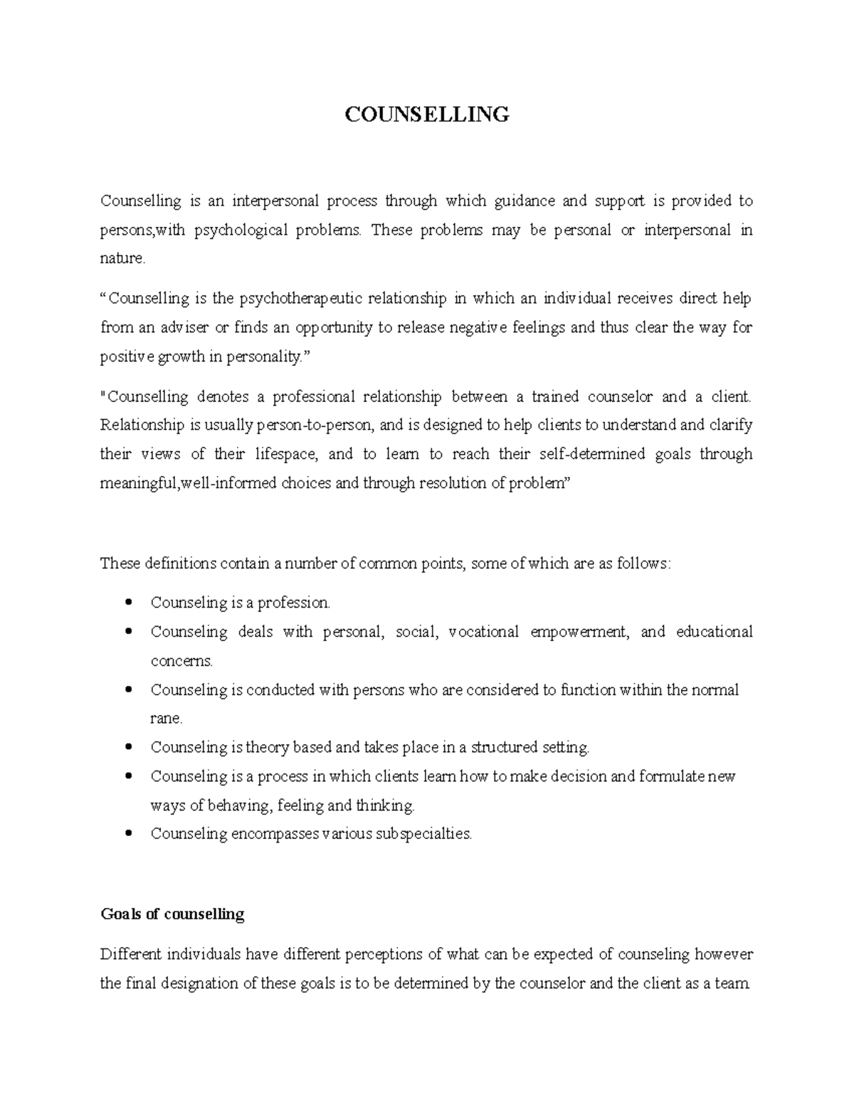 Counselling module 1 - COUNSELLING Counselling is an interpersonal ...